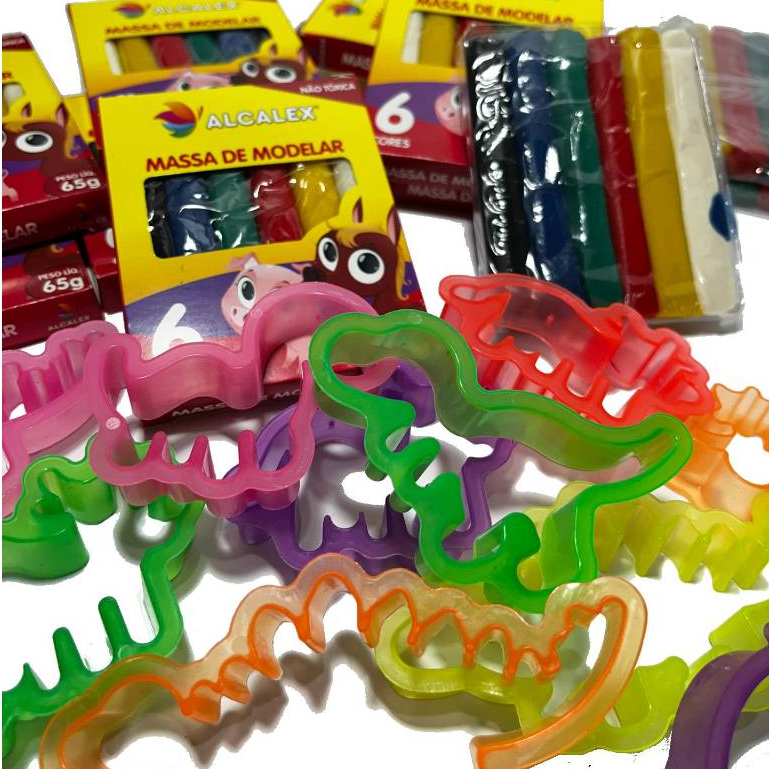 10 Massinhas de modelar 65g + 30 cortadores de massinha molde para kit festa lembrancinha ...