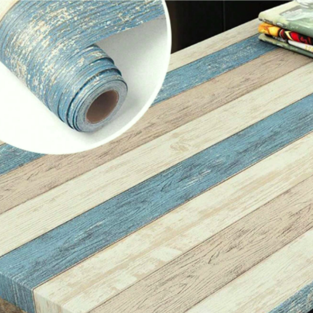 Papel De Parede Adesivo Contact Rolo 10 Metros Madeira Ripa Clara Azul Envelopamento Móveis ...
