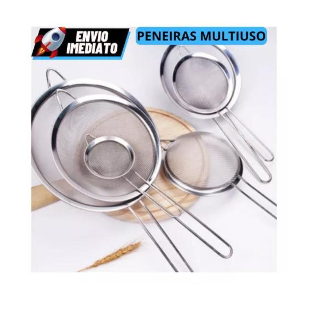Peneira Coador Manual em Aço Inox para Cozinha – Tamanhos 12-16-18-20cm ...
