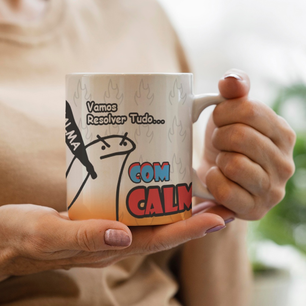 Caneca Engraçada Meme Flork - "Vamos Resolver Com Calma" | Shopee Brasil