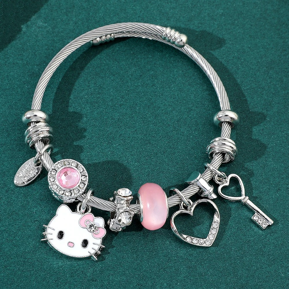 Nova Moda Pulseira Bracelete Hello Kitty Berloque Modelo Pandora Sanrio ...