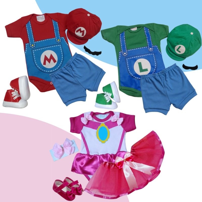 Body Temático Bebê Mário Bros Luigi - Kit Mesversário | Shopee Brasil