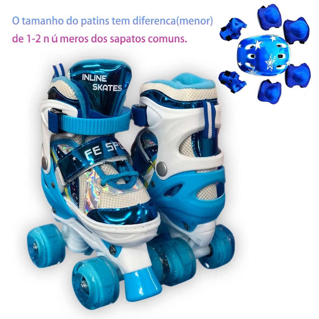 Patins Infantil 4 Rodas ARCO IRIS Com Luz De Led Top Patins Com Kit ...
