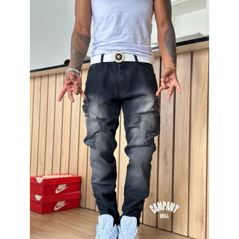 Calça Skinny Drip us moda trapper/Trap rap gringa Estonad destroyed ...