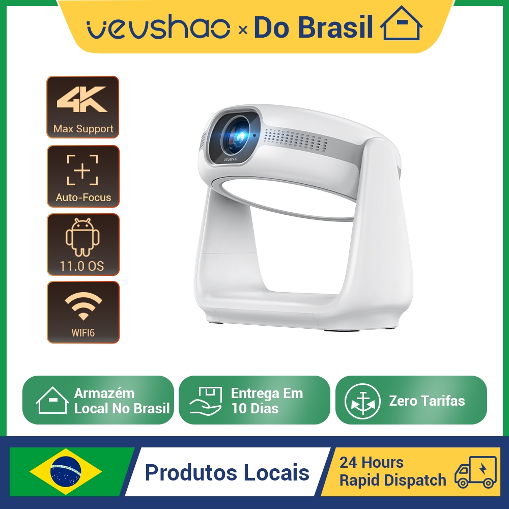 Projetor Portátil Android 11.0 VEVSHAO A10 Com WiFi6 Foco Automático ...