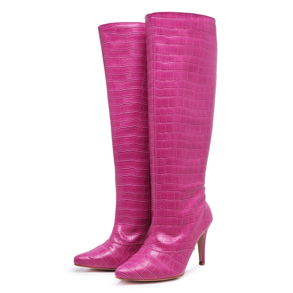 Bota Feminina Salto Fino Croco PINK 1715 PROMOÇÃO ENVIO IMEDIATO ...