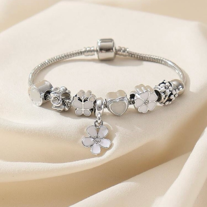 Pulseira elegante estilosa pandora, com coração de diamante, pingente ...