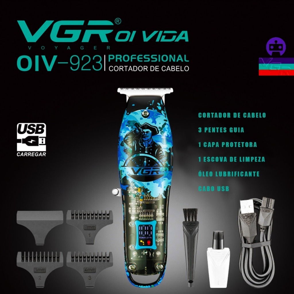 Aparador de pelos de barba sem fio com tela digital recarregável profissional-VGR V-923 | Shopee ...