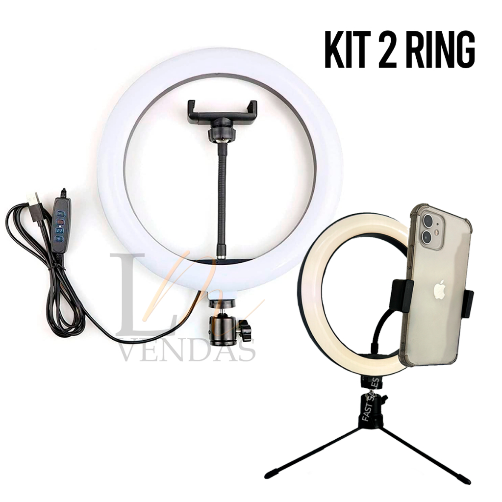 Ring Light 10 Polegadas + Ring Light 6 Polegadas com Tripé de Mesa Iluminador Ideal Para Gravar ...