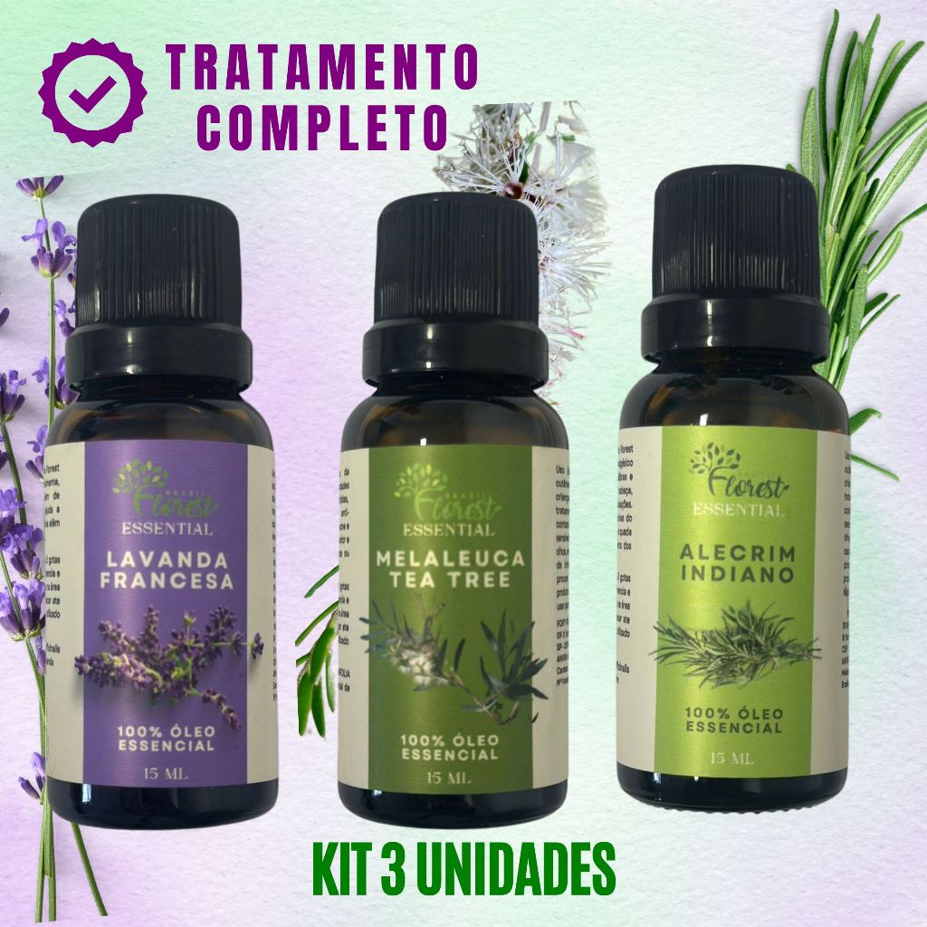 KIT LAVANDA + MELALEUCA + ALECRIM ÓLEO ESSENCIAL PURO GOTEJADOR ...