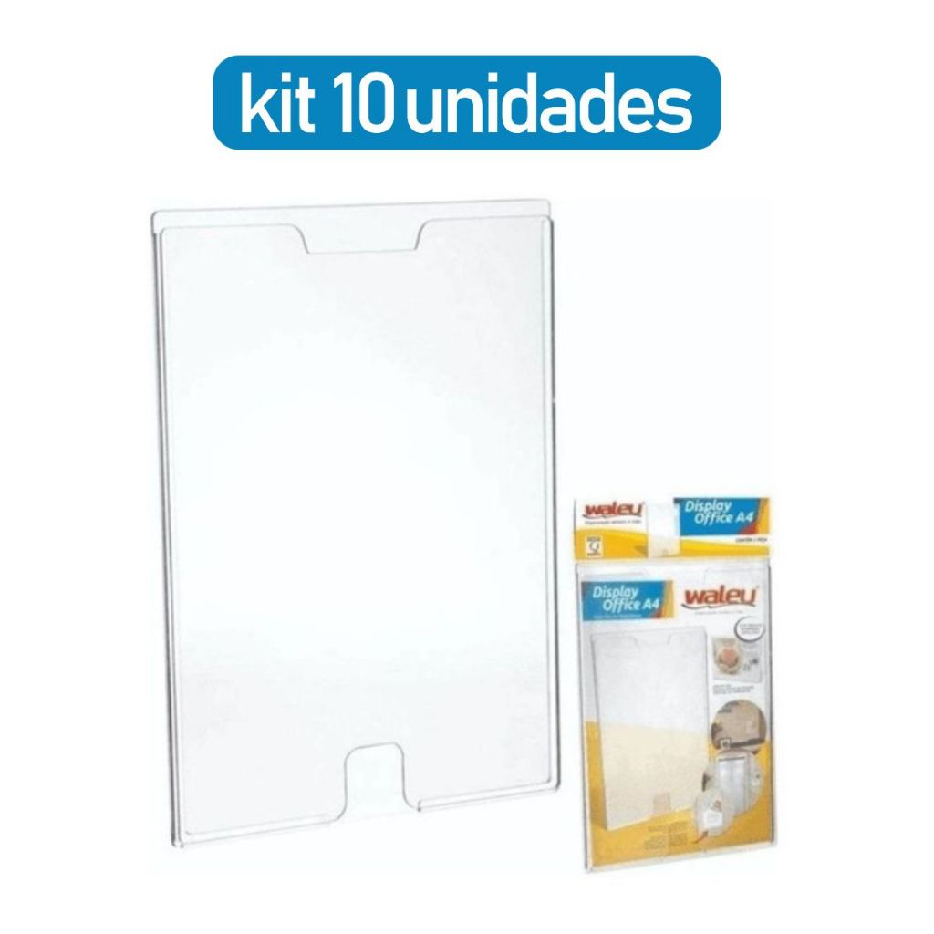 KIT 10 DISPLAY ACRILICO A4 OFFICE CRISTAL COM FUNDO QUADRO DE AVISO ...