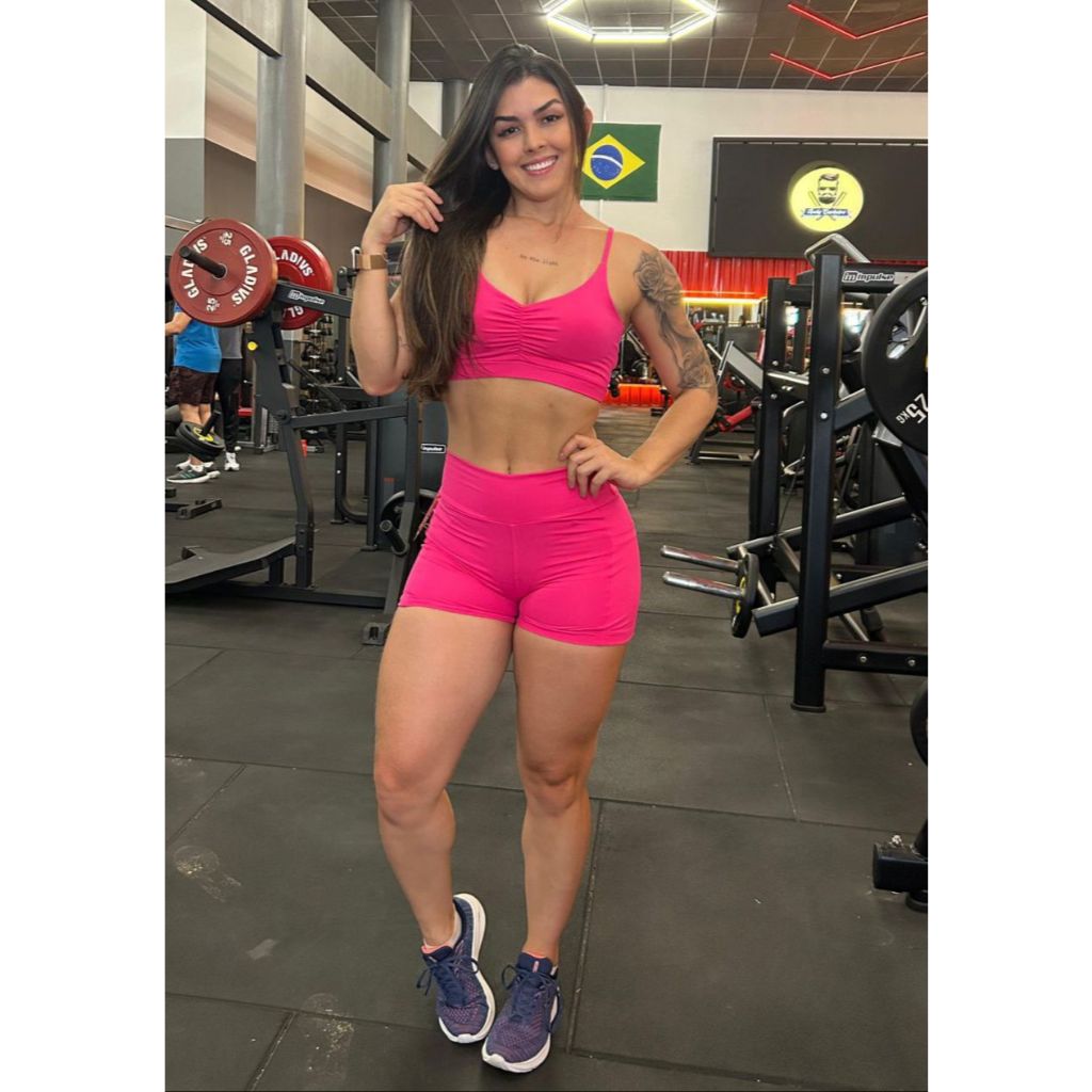 Conjunto short academia com bolso em poliamida | Shopee Brasil