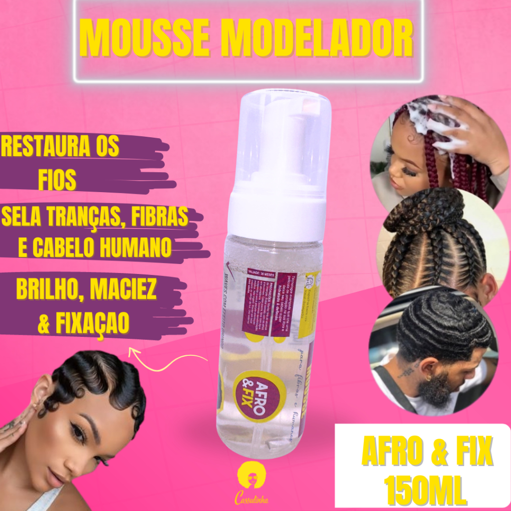 Mousse modelador de tranças - 150ml - AFRO & FIX - Reduz o frizz ...
