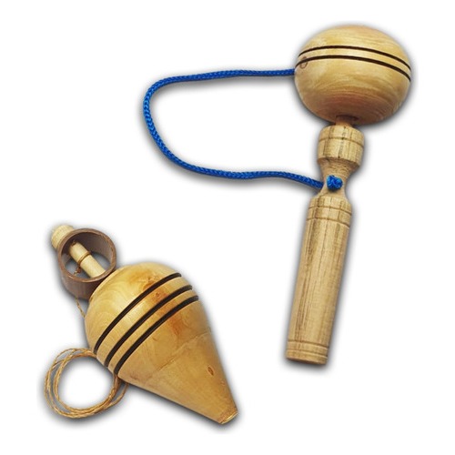 Kit Brinquedos Pedagógicos Pião Madeira Classico + Bilboque | Shopee Brasil