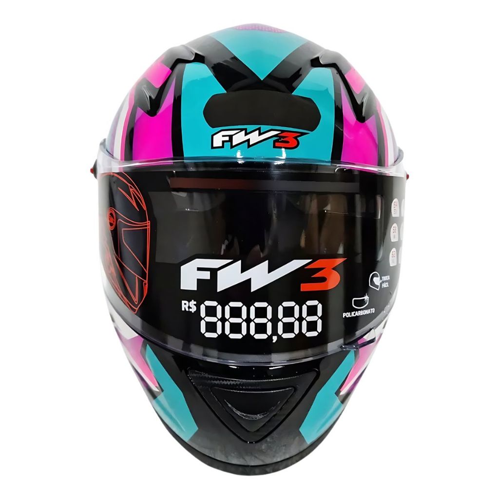 Capacete Fw3 Gtx Fox Azul Branco Rosa Fechado | Shopee Brasil
