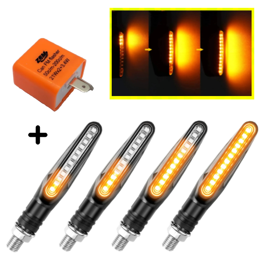 Kit 04 Piscas Slim Moto Seta Led Sequencial Universal Palito + Relé 12V ...