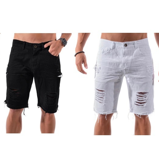 KIT COM 2 SHORTS JEANS MASCULINO RASGADO DESROYED NOVIDADE TENDENCIA ...