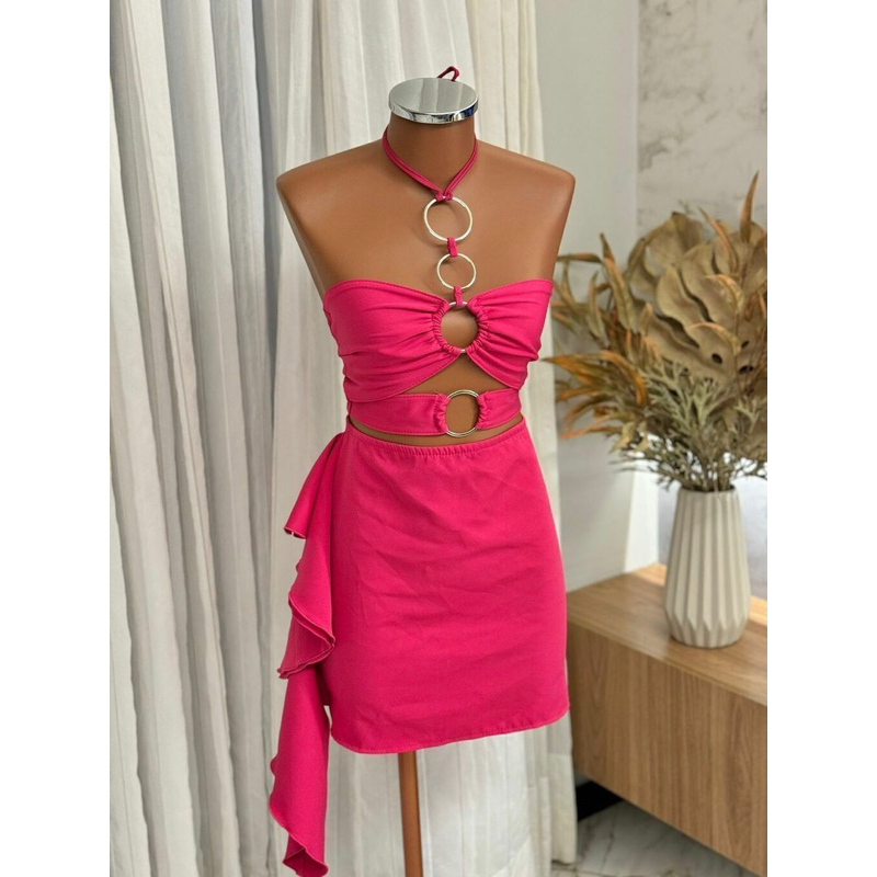 Conjunto Feminino Cropped Argolas Com Amarração no Pescoço | Shopee Brasil