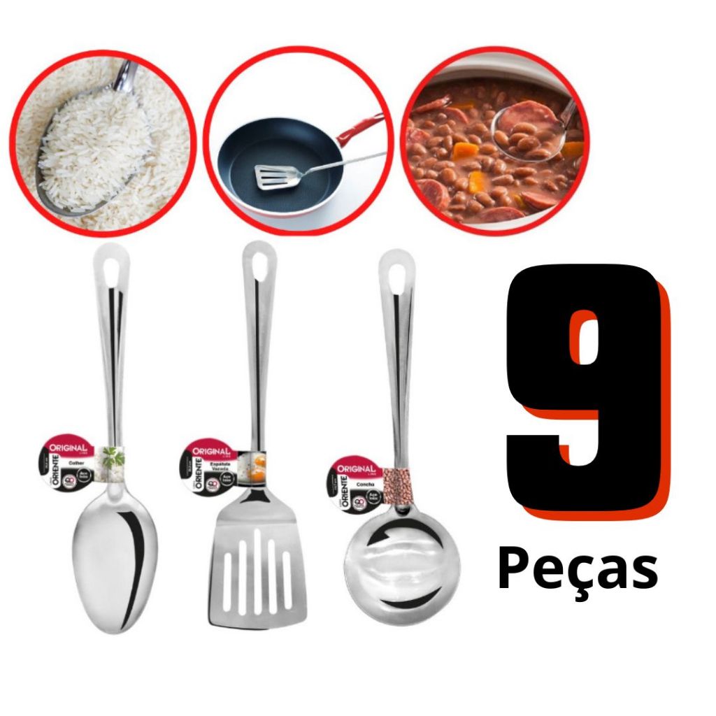 Utensílios Inox de Cozinha Colher Concha Espátula para Arroz Feijão ...