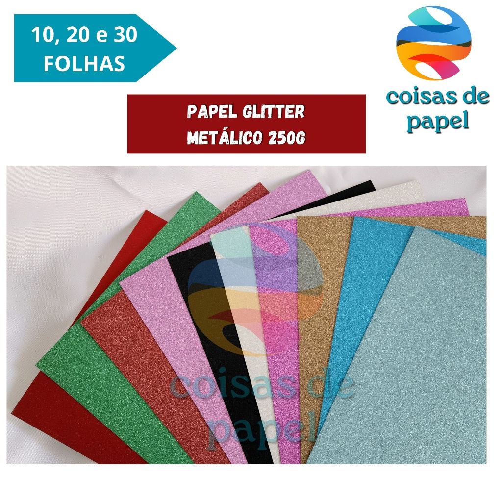 Kit Papel Glitter A4 Metálico 10 cores 250g | Shopee Brasil