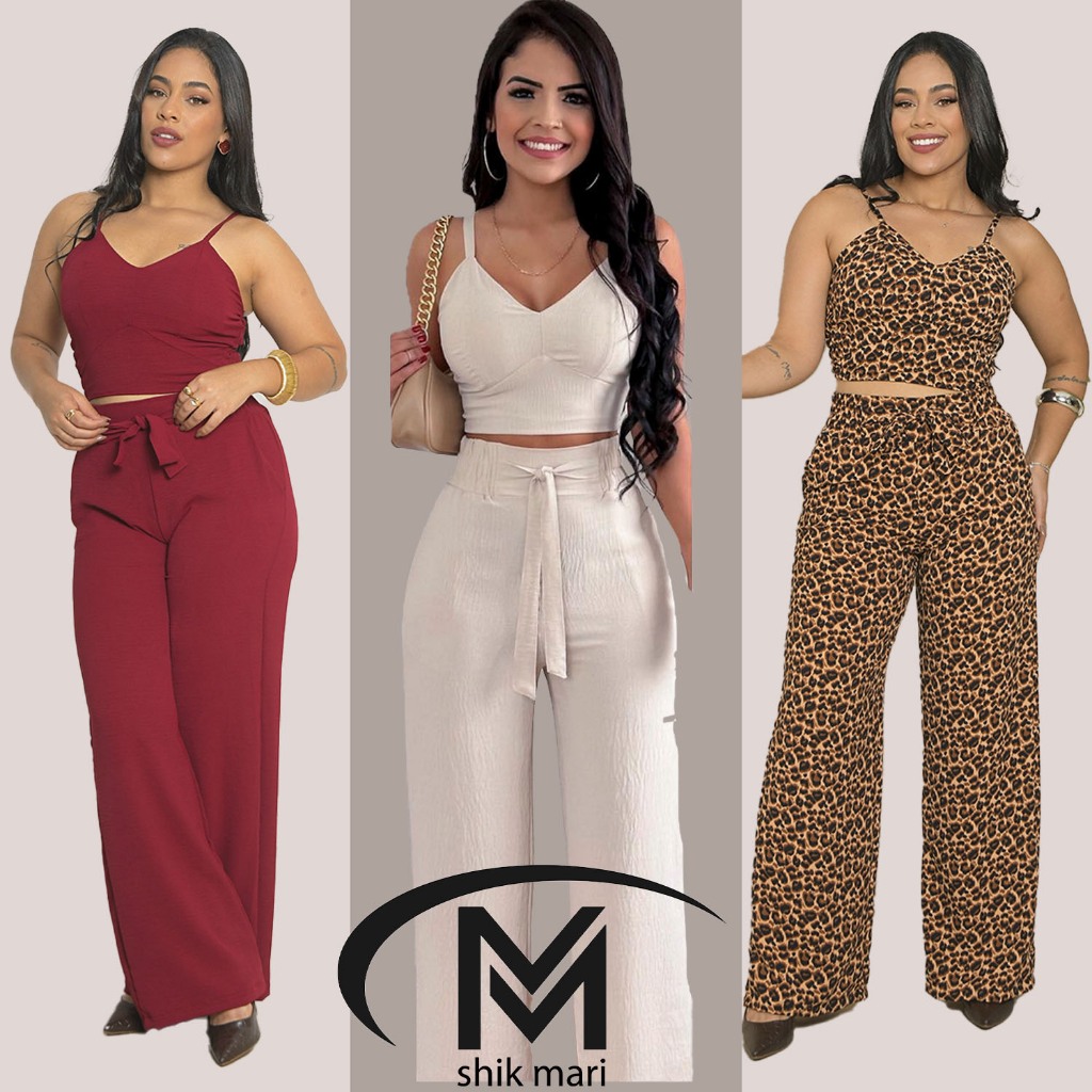 conjunto pantalona e cropped | areia | calça elastica duna | cropped ...