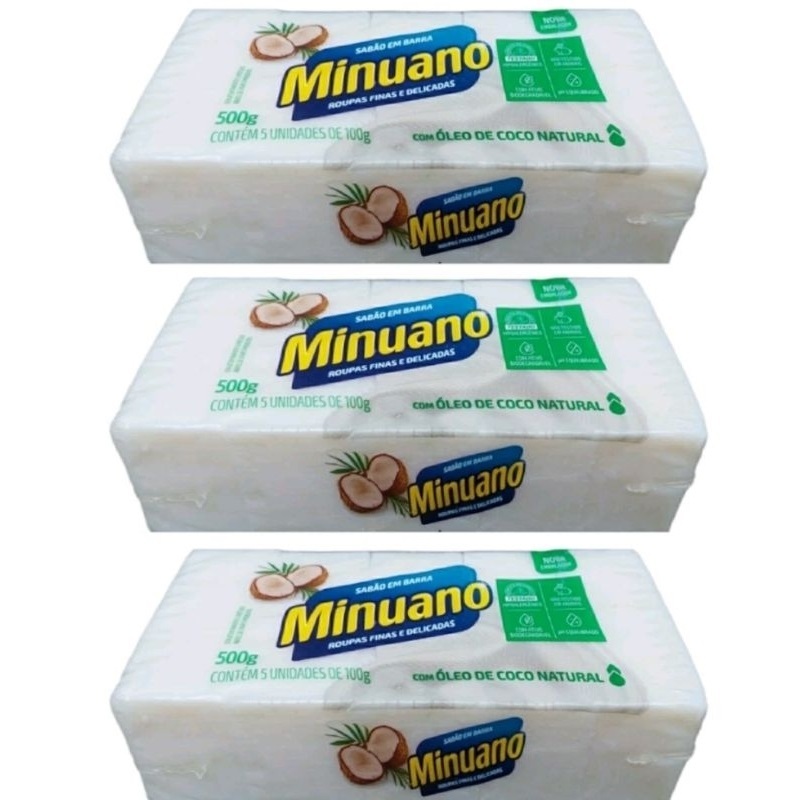 Kit 3 Sabão em Pedra Coco Minuano 500g cada | Shopee Brasil