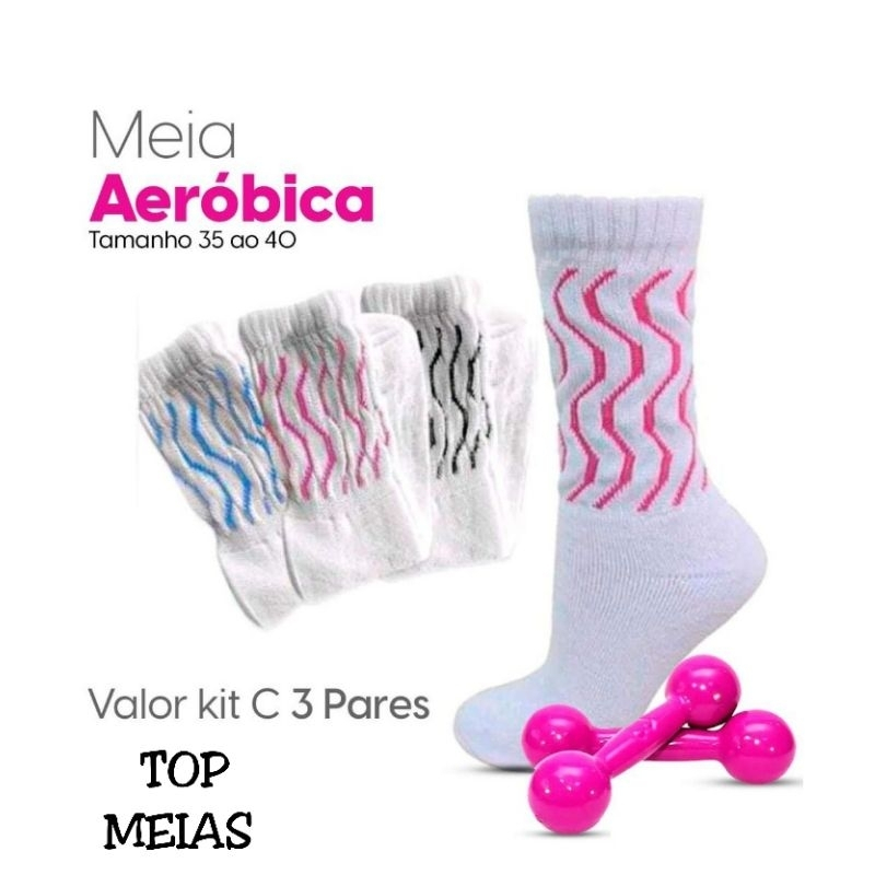 Meias Femininas Kit 3 Pares Meia Feminina Academia Meias Aeróbica Cano ...