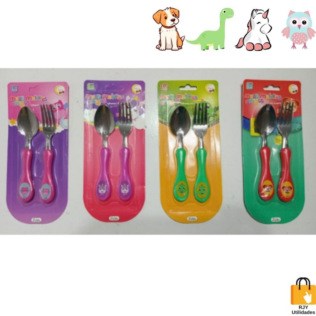 Kit Talher Colher + Garfo Infantil 02 Peças Unissex Criança Coruja ...