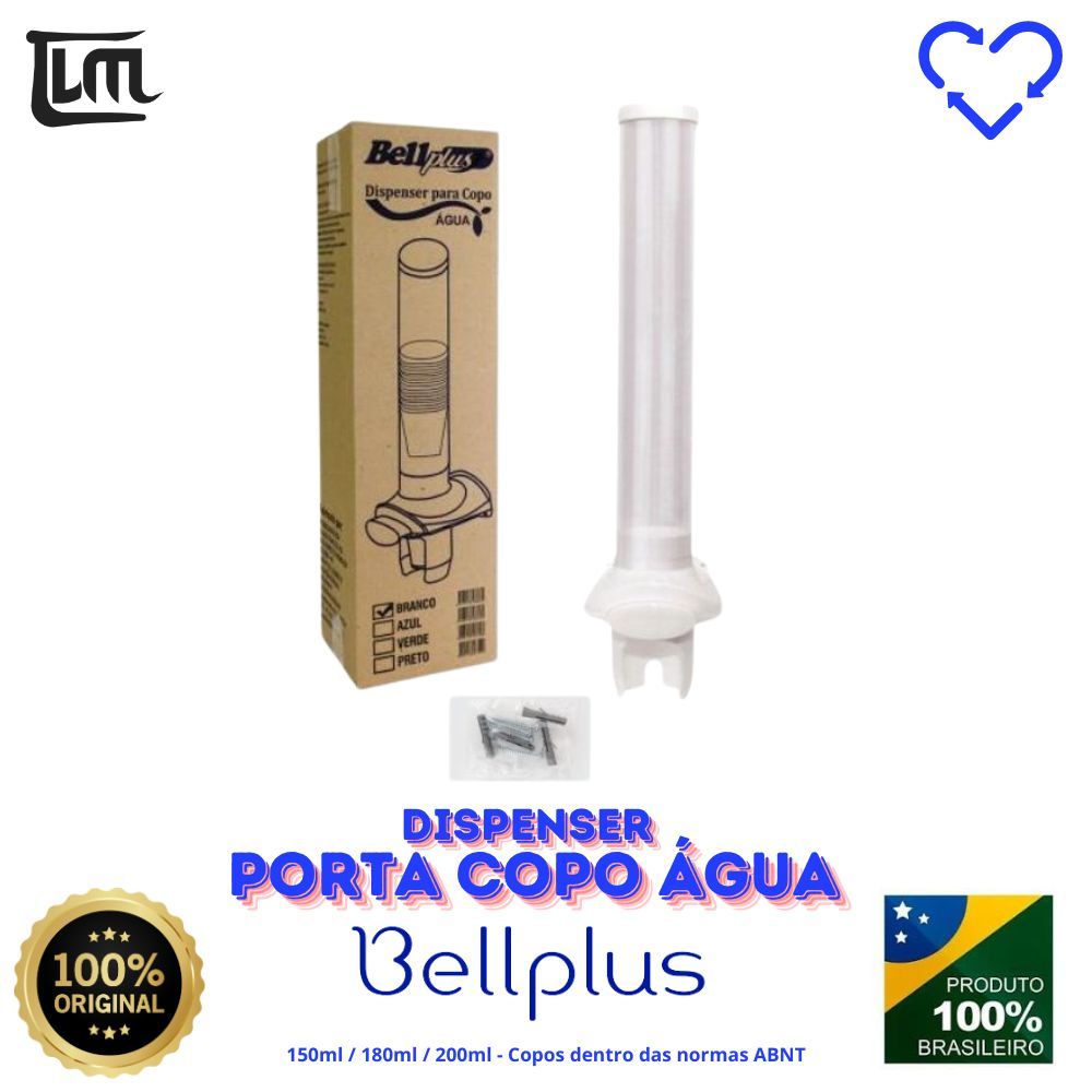 Dispenser Suporte Porta Copo de Água Descartáveis 150ml 180ml 200ml Parede Bellplus Branco ...