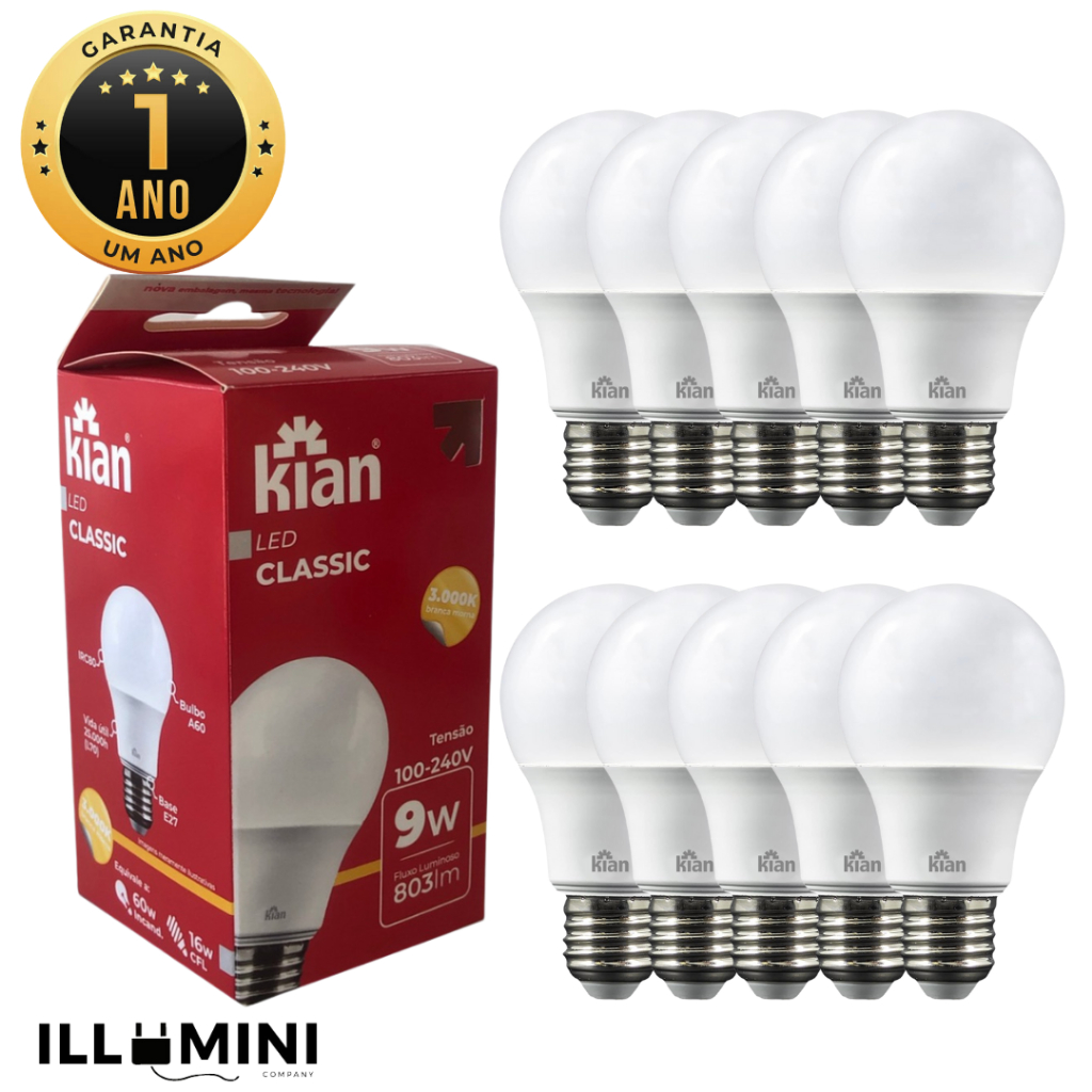 Kit C/10 Lâmpadas LED Bulbo 9W 4000K (Branco Neutro) E27 Bivolt | Shopee Brasil