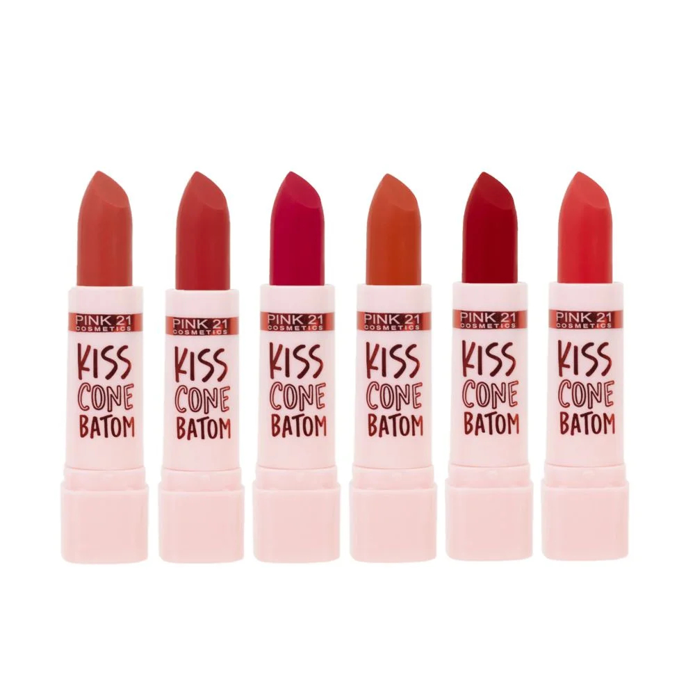 Kit 6 Batons Bala Kiss Cone Matte Pink 21 cores diferentes | Shopee Brasil