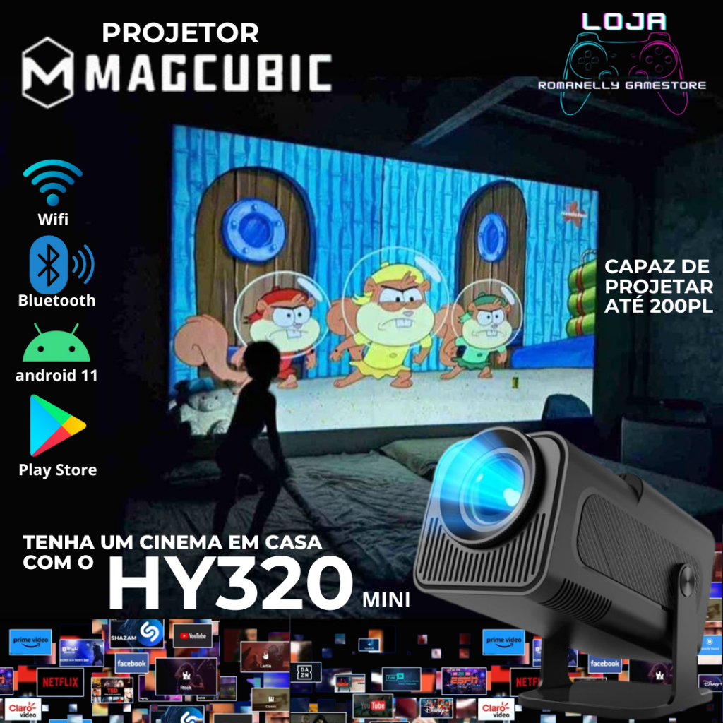 Projetor MAGCUBIC HY300 & HY320 Android 11 Cinema em Casa Netflix ...