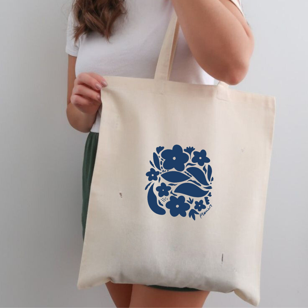 Bolsa Ecológica Ecobag "FLOR - AZUL" - 100% algodão | Shopee Brasil