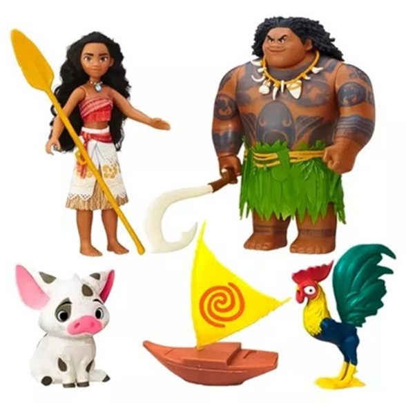 Kit 5 Bonecos Moana Maui Pua Heihei Estilo Princesa Disney Brinquedo ...
