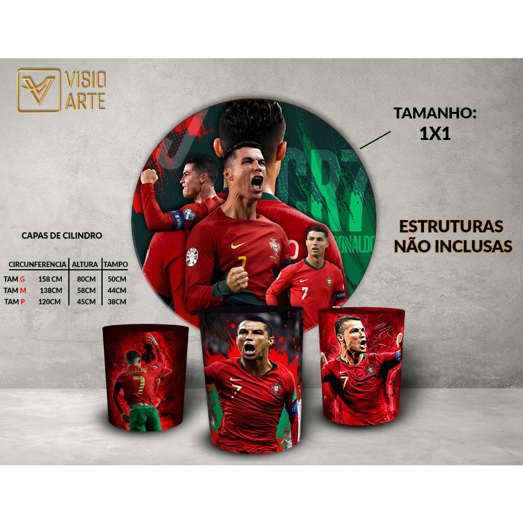 Kit Painel Cristiano Ronaldo + Trio Capas Cilindros 1x1 | Shopee Brasil