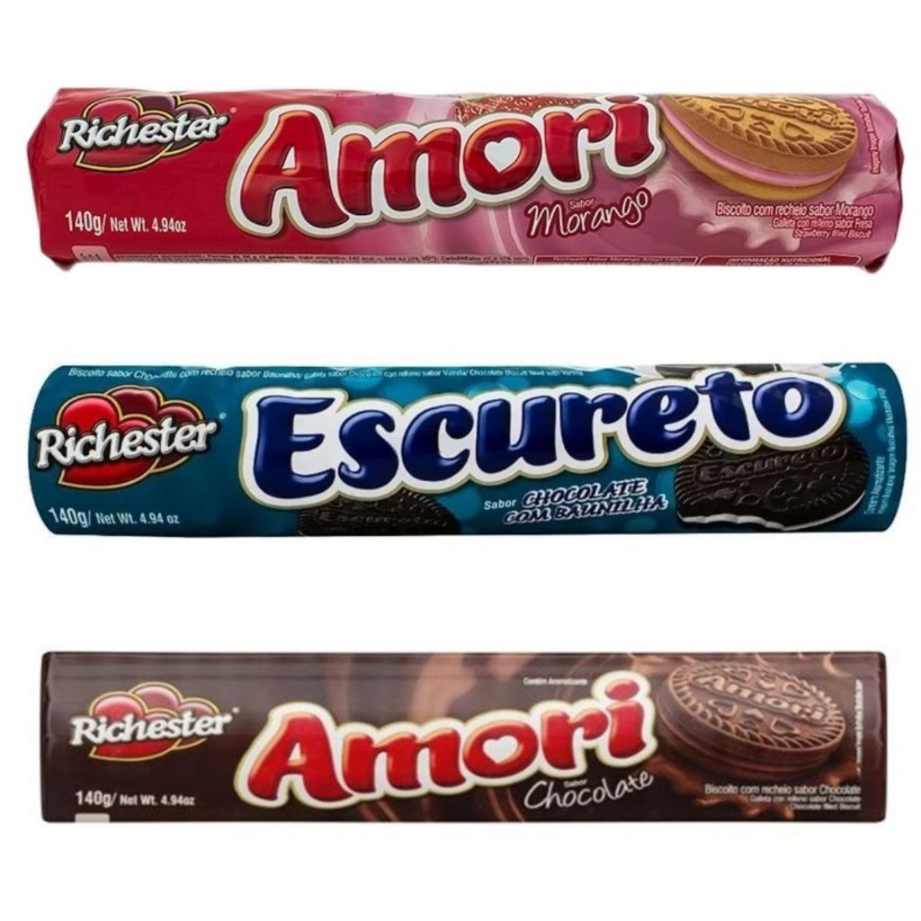 Kit 30 unidades Biscoito Recheado Richester Amori Escureto Chocolate e ...