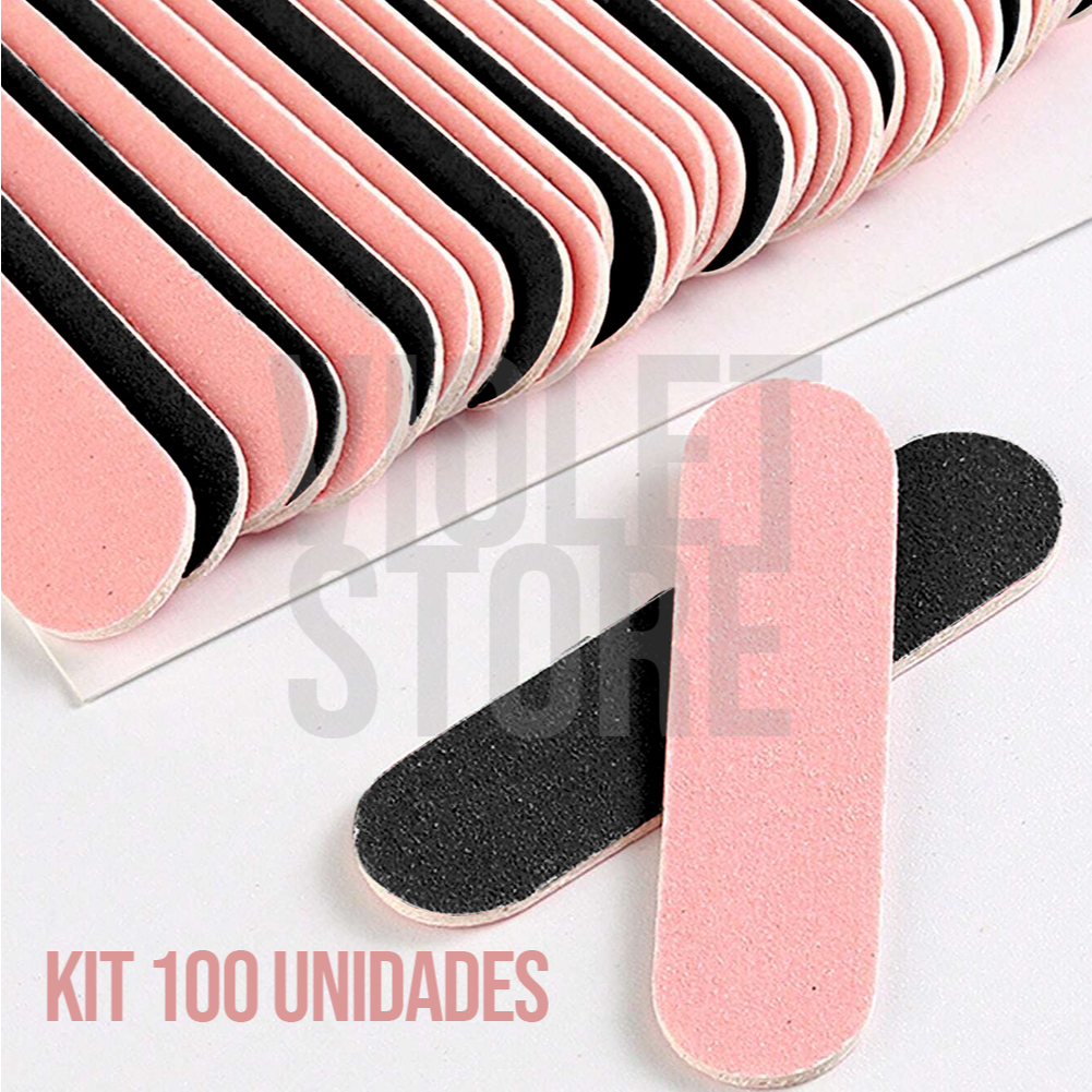 Kit 100 Mini Lixas de Unha Dupla Face Rosa E Preto 5 cm cada Para ...