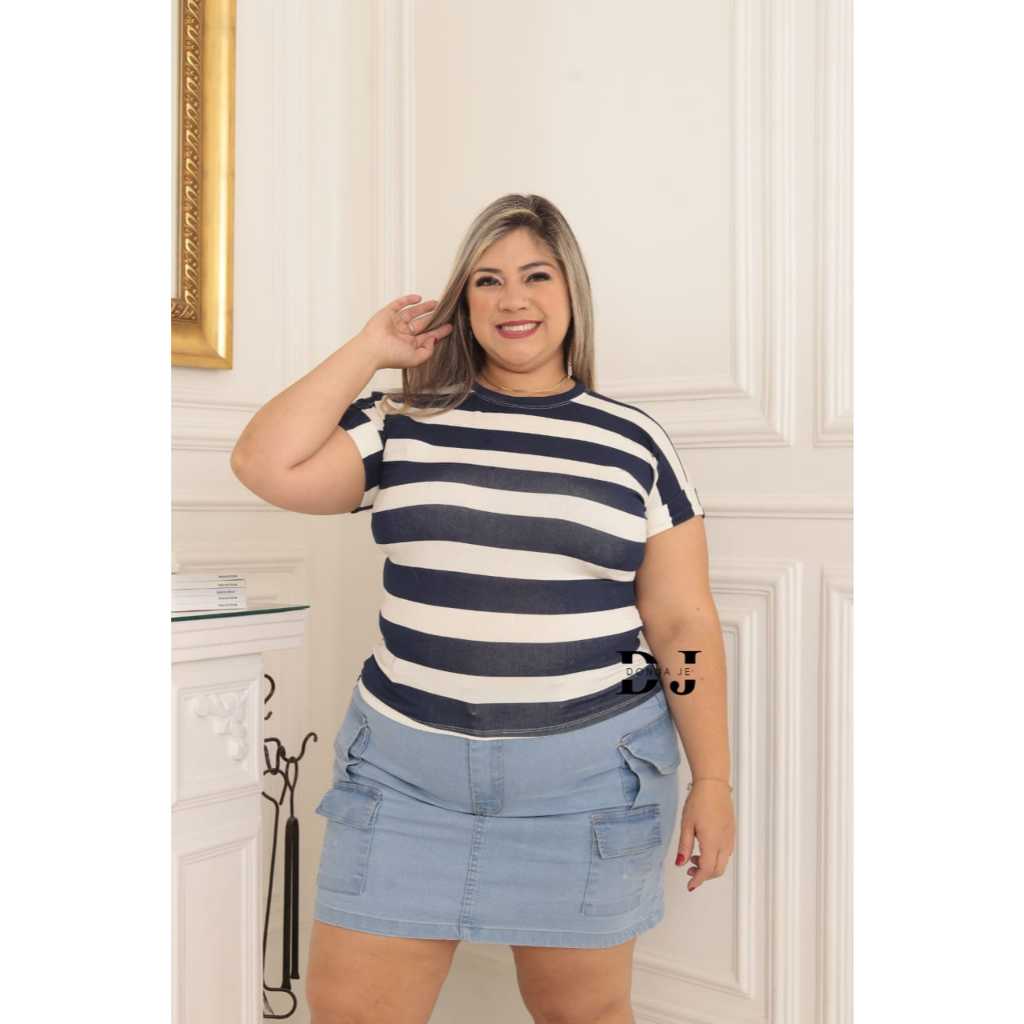 Blusa Listrada Feminina T Shirt Manga Japonesa serve para Plus zise ...
