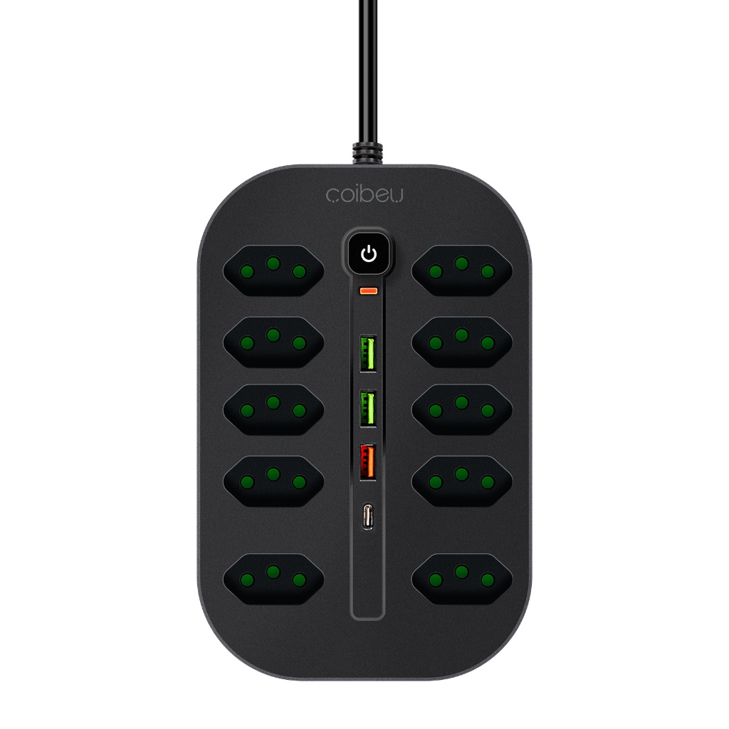 COIBEU Extensão Filtro de Linha 10 Tomadas 3 USB 1 Tipo-C Bivolt Power 2500W 10A 2 metros ...