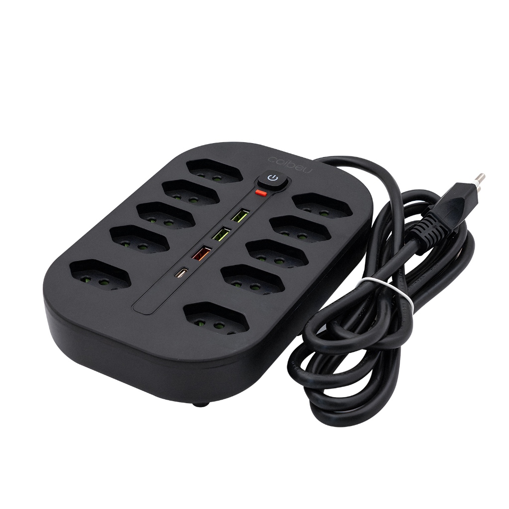 COIBEU Extensão Filtro de Linha 10 Tomadas 3 USB 1 Tipo-C Bivolt Power 2500W 10A 2 metros ...