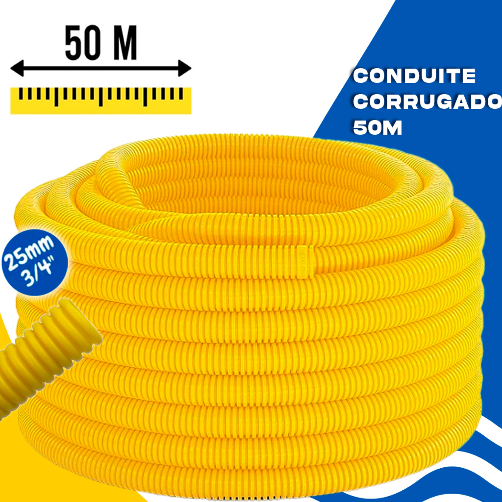 Conduite Corrugado amarelo Eletroduto 3/4 50m Metros Reforçado Rolo ...