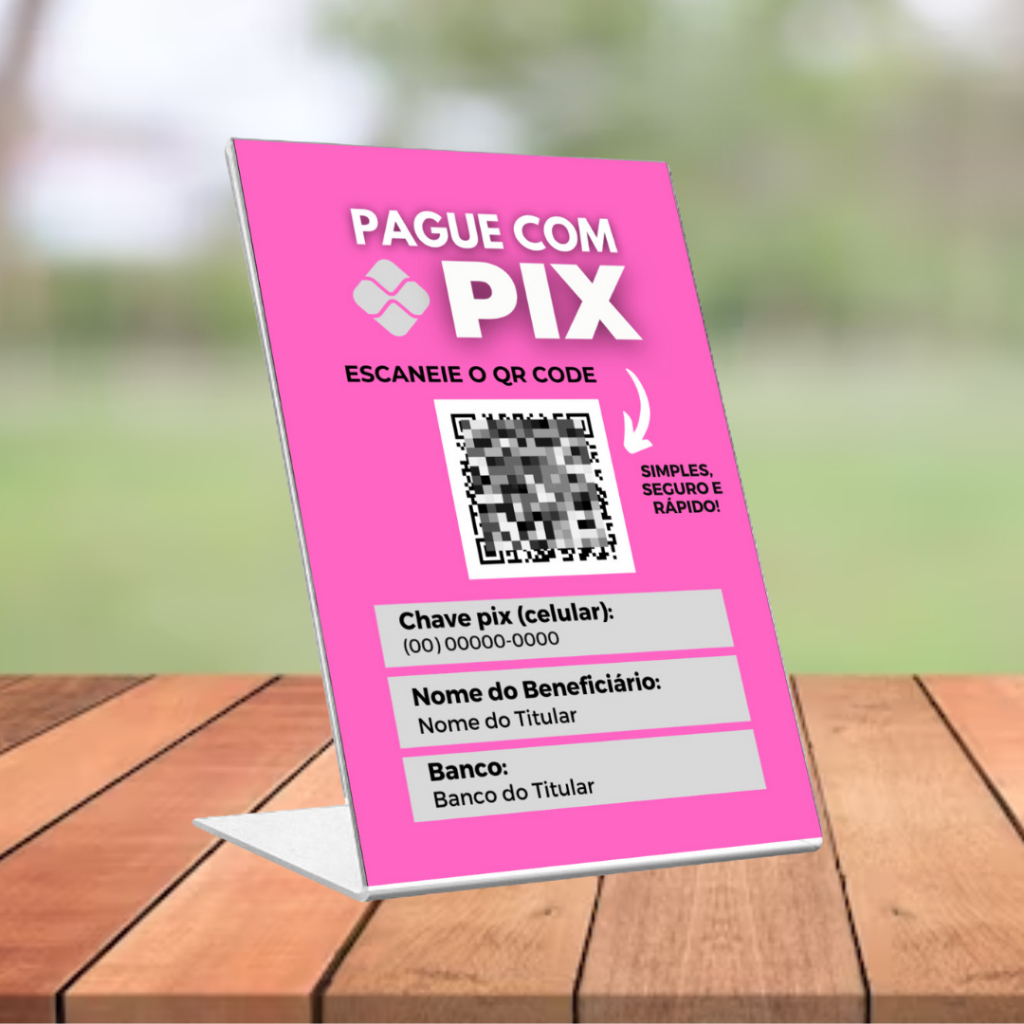 Placa Pix Display PVC simples para pagamentos personalizado pix qr code ...