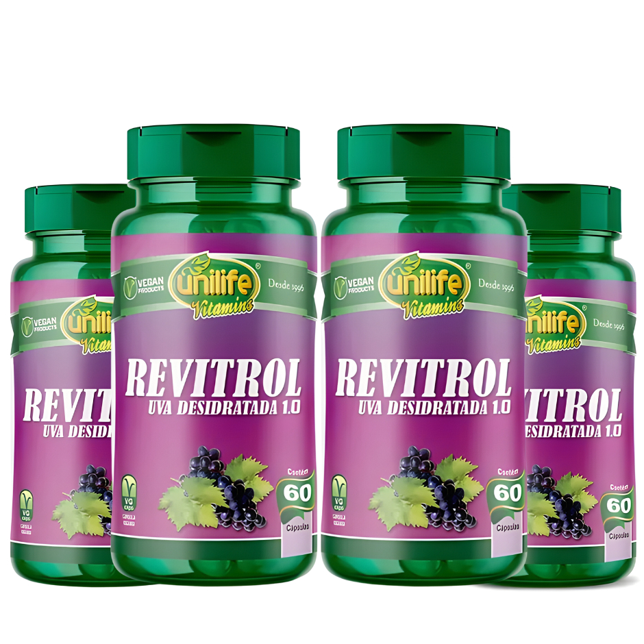 KIT C/4 Semente De Uva Revitrol Resveratrol 500mg 60 Cápsulas - Unilife ...