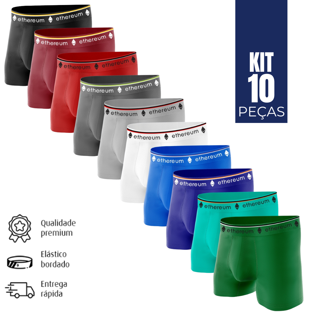 Kit 10 Cuecas Box Boxer Masculina 10 Cueca Adulto Poliester Lisas ...