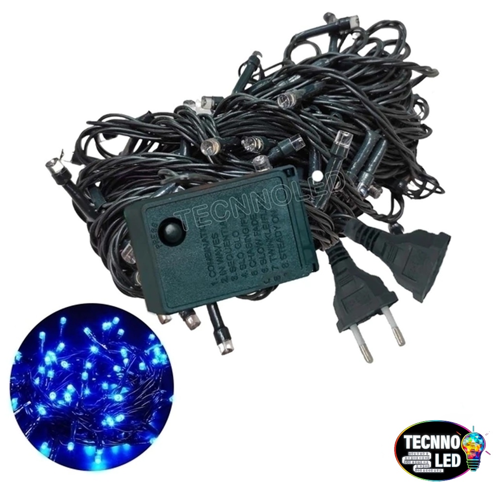 2 Pisca Pisca 100 Leds;Fio Verde; 8 Funções 10M Azul 110v M/F | Shopee ...