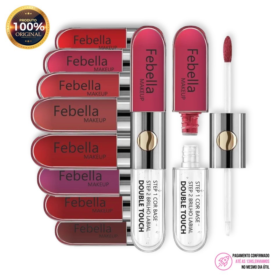 Batom Matte e Gloss Duo 2x1 Double Touch da Febella | Shopee Brasil