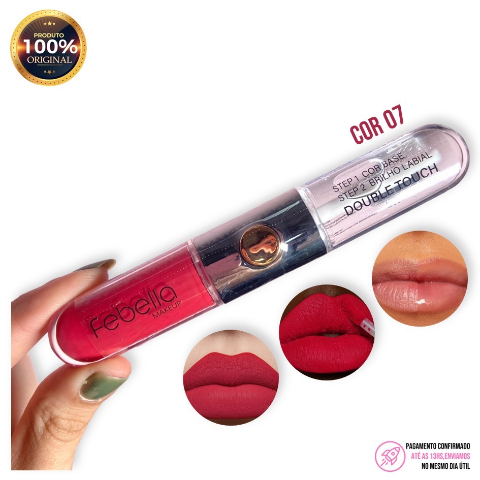 Batom Matte e Gloss Duo 2x1 Double Touch da Febella Cor 07 | Shopee Brasil