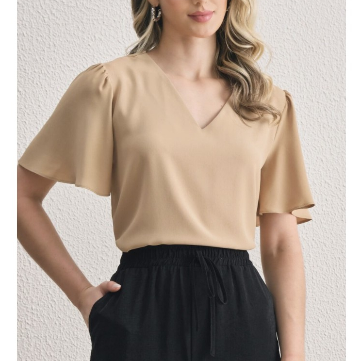 BLUSA FEMININA ELEGANTE MANGA EVASÉ DECOTE V P AO GG | Shopee Brasil