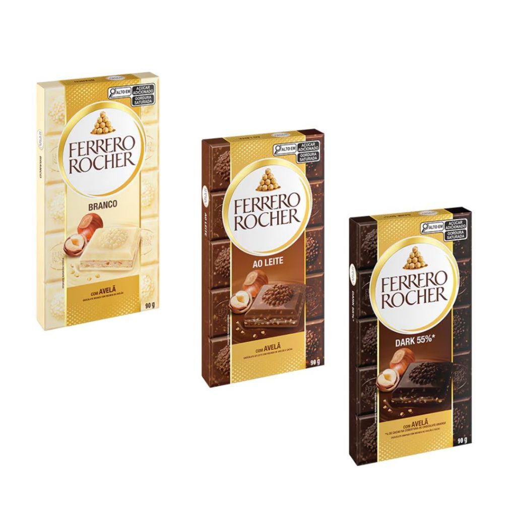 Kit 3 Tabletes De Chocolate Barra Ferrero Rocher 90g | Shopee Brasil