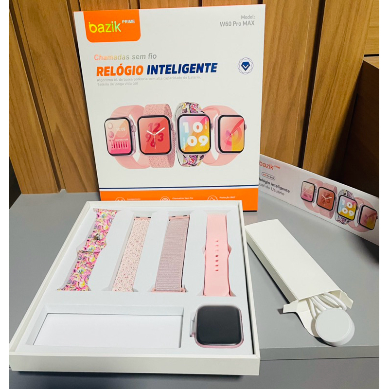 Smartwatch Relógio Inteligente W60 Pro Max Á Prova De Água E Poeira Com 4 pulseiras rosa ...